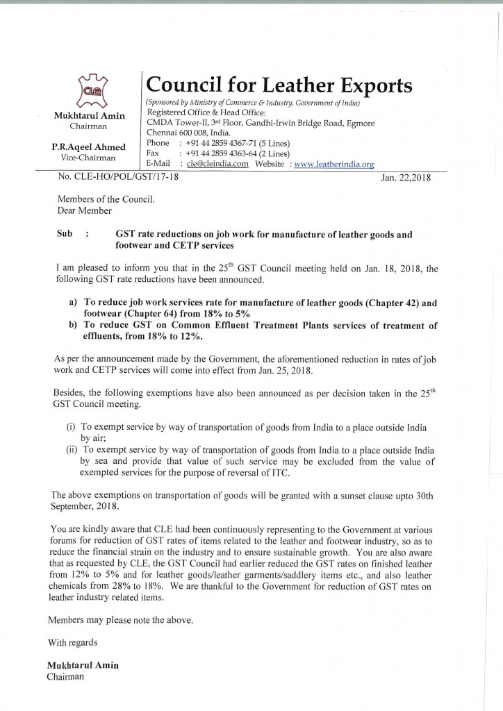 GST Circular | Council For Leather Exports